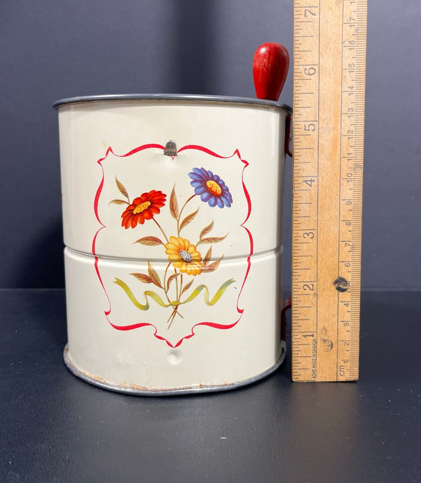 Vintage Androck Flour Sifter With Floral Design Triple Sifter Made in ...