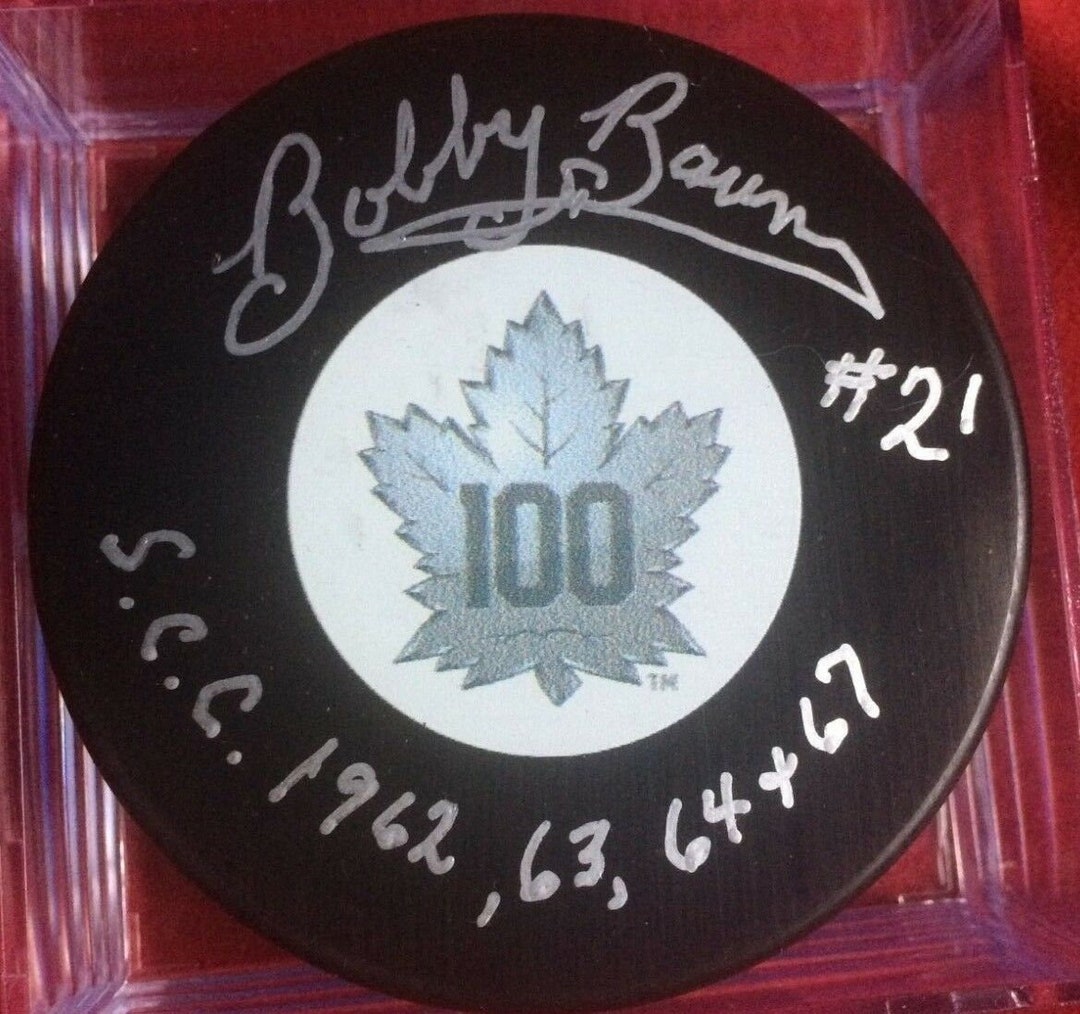 Bobby Baun Signed 100 Year Toronto Maple Leafs Puck Stanley Cup Years ...