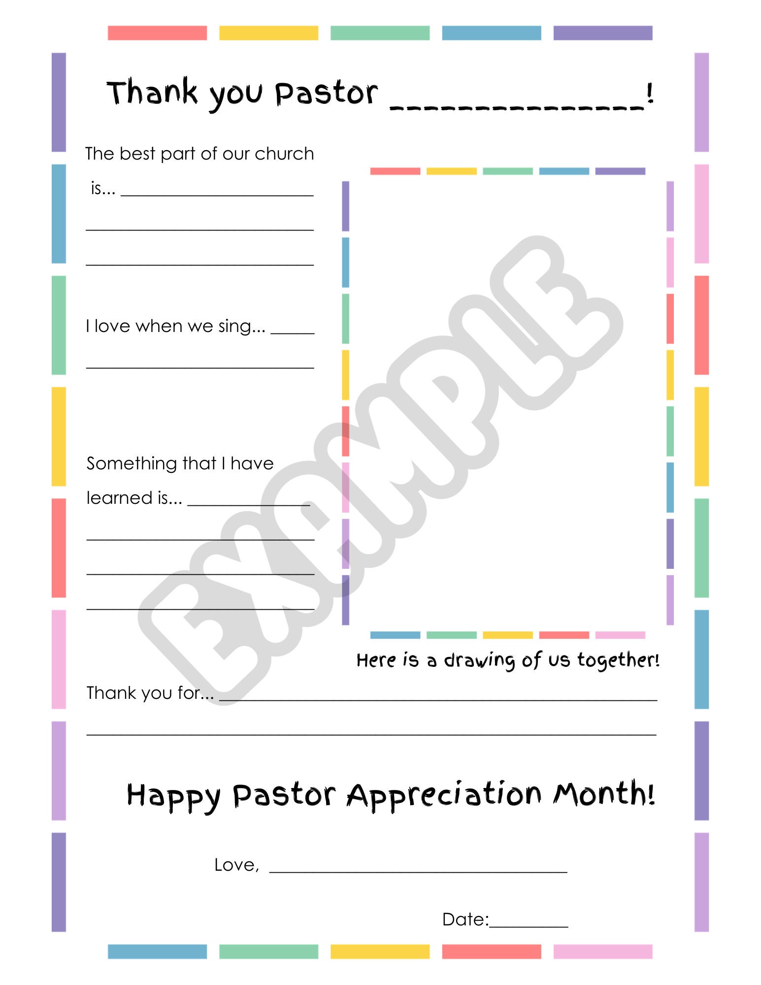 Pastor Appreciation - Fill in the Blank PDF Printable - Etsy