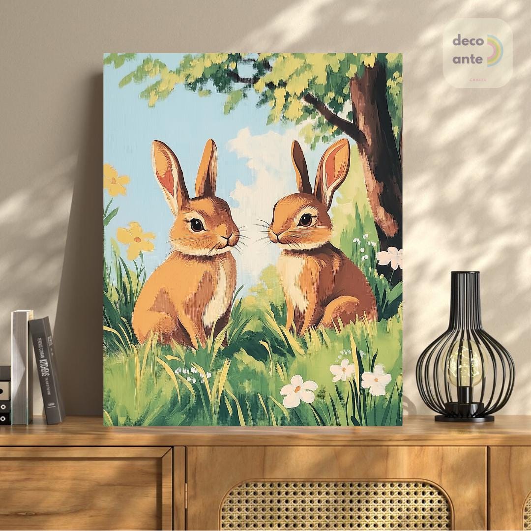 Paint by Numbers Farmhouse Rabbits | Vintage Spring Rabbits Countryside ...