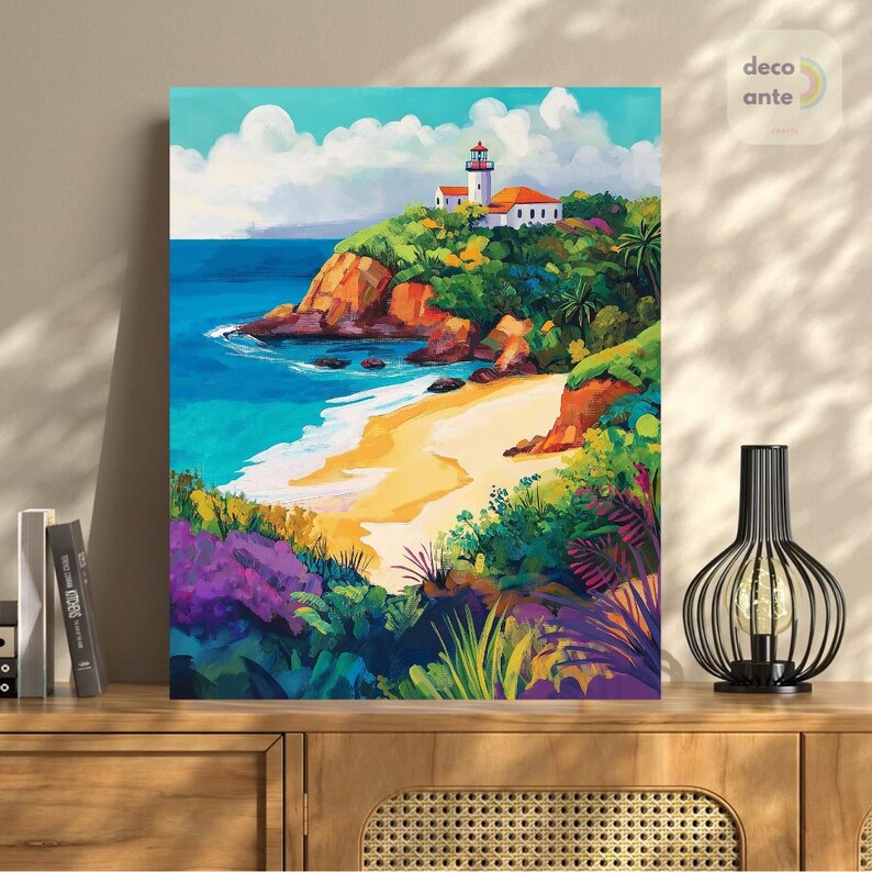 Paint by Numbers Ocean Lighthouse | Colorful Vibrant Beach Coastal ...