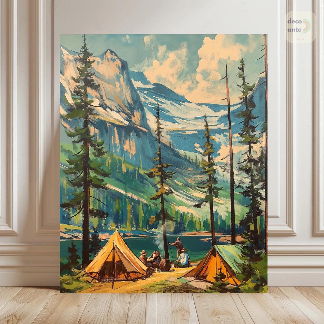 Paint by Numbers Vintage Camping National Park | Mountain Lake Scene ...