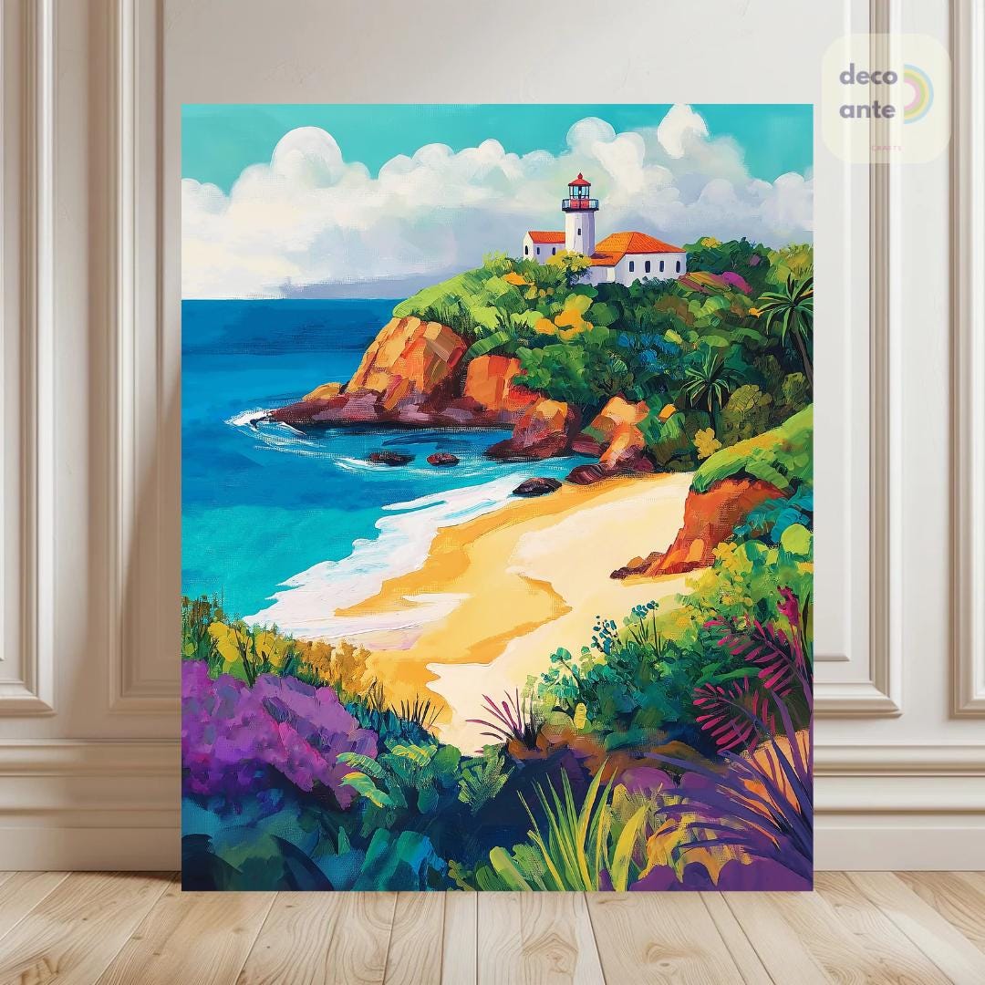 Paint by Numbers Ocean Lighthouse | Colorful Vibrant Beach Coastal ...