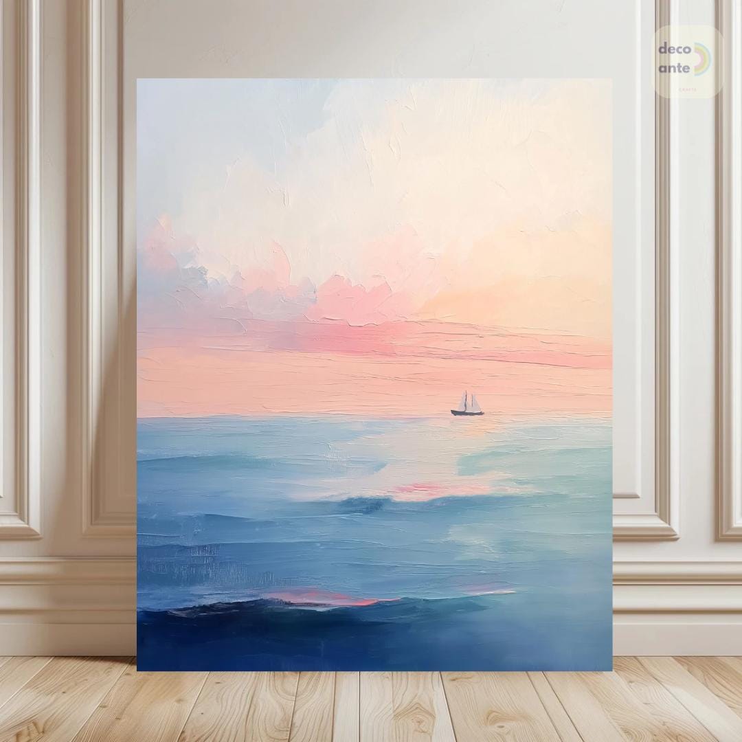 Paint by Numbers Ocean Pink Sunset | Sailboat Ship Minimalist Coastal ...