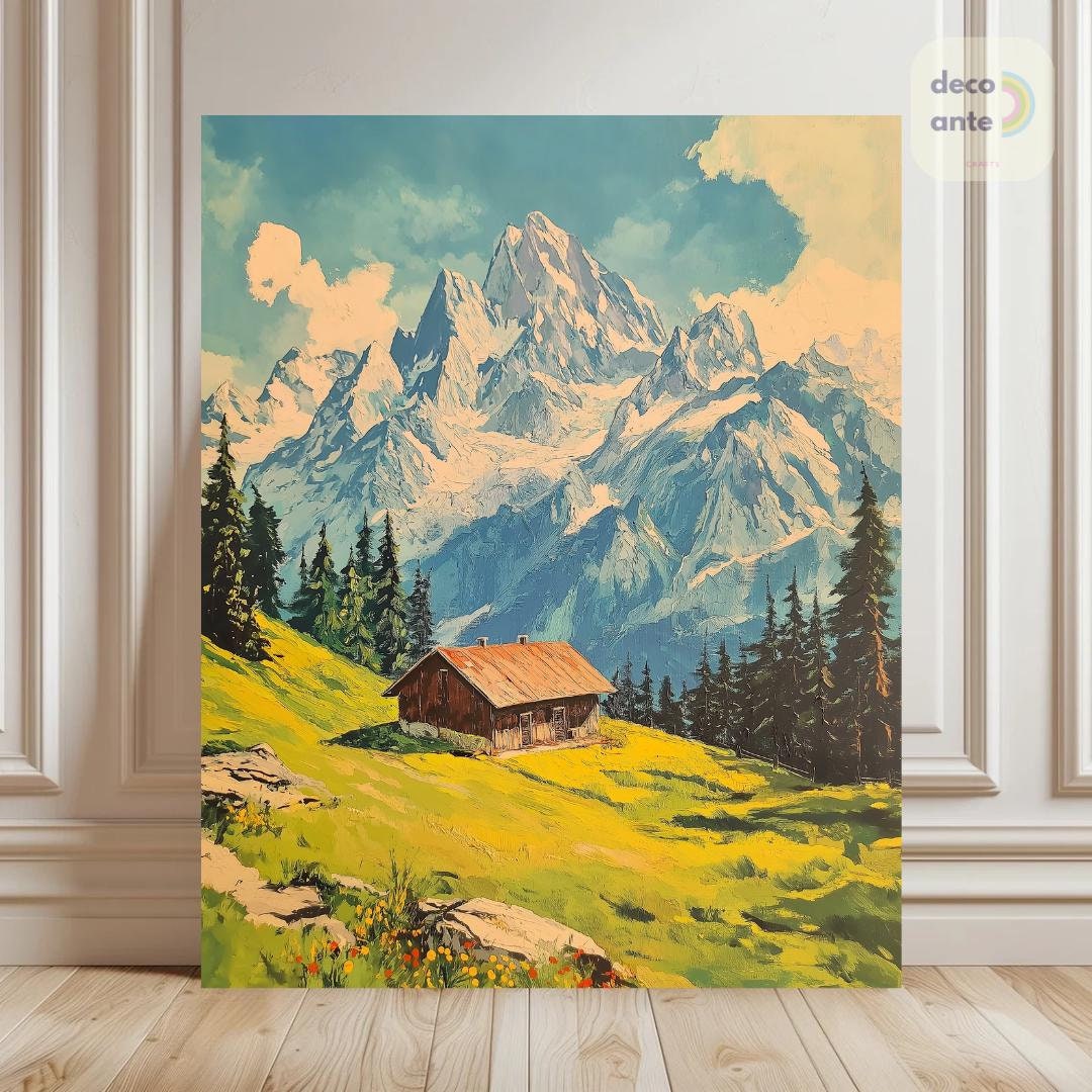 Paint by Numbers Vintage Alps Cabin | Swiss Alps Italy Mountain ...
