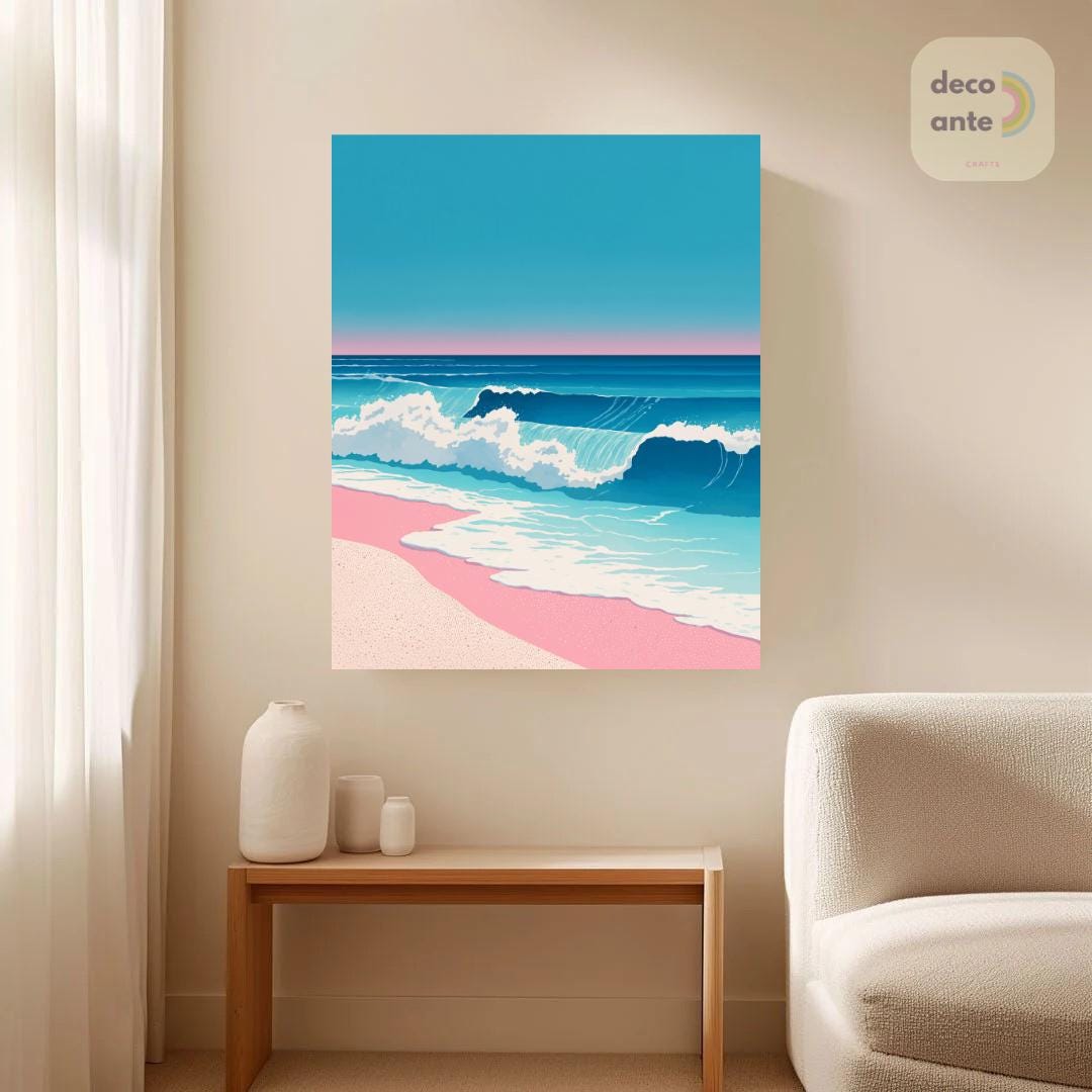 Paint by Numbers Pastel Ocean Waves | Pink Beach Seascape Coastal Adult ...