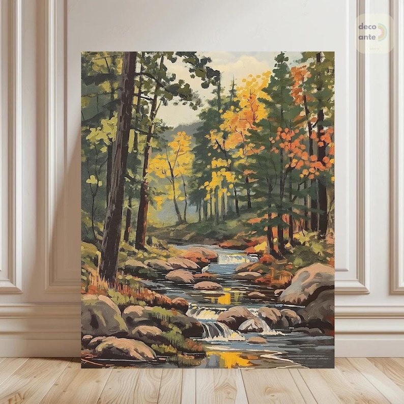 Paint by Numbers Vintage Forest | Landscape River Stream Paint by ...