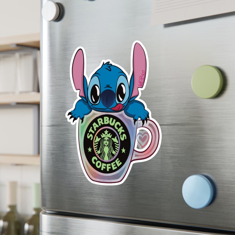 Stitch in Coffee Cup Vinyl Kiss-cut Stickers | Lilo and Stitch Coffee ...