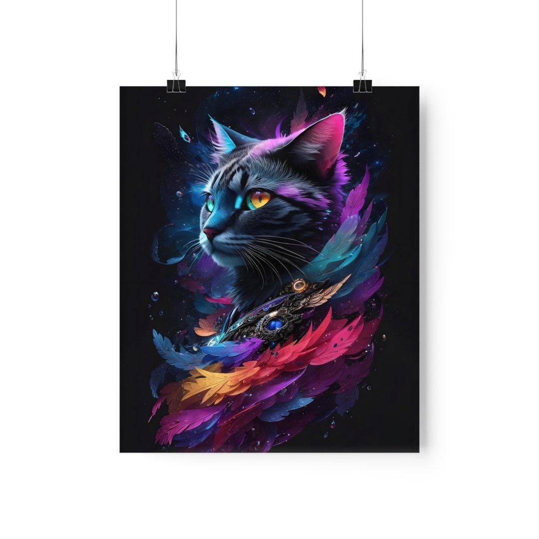 Space Cat Poster - Nebula Galaxy Artwork - Matte Finish - Premium Fine ...