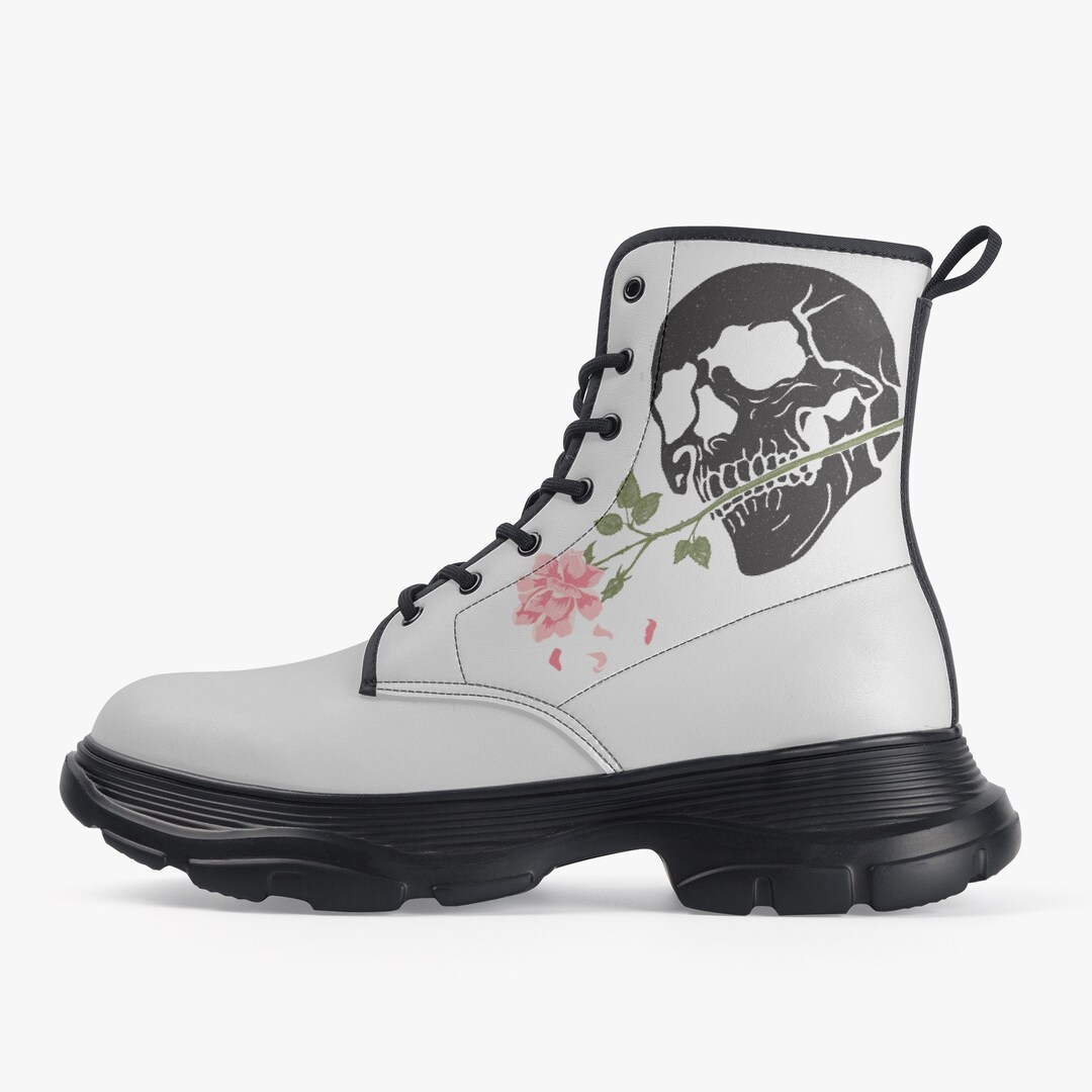 Gothic Skull Boots | White Boots | Rock Boots | Goth Boots | Grunge ...