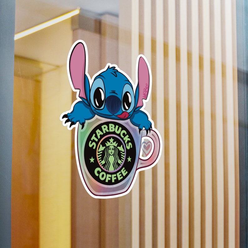 Stitch in Coffee Cup Vinyl Kiss-cut Stickers | Lilo and Stitch Coffee ...