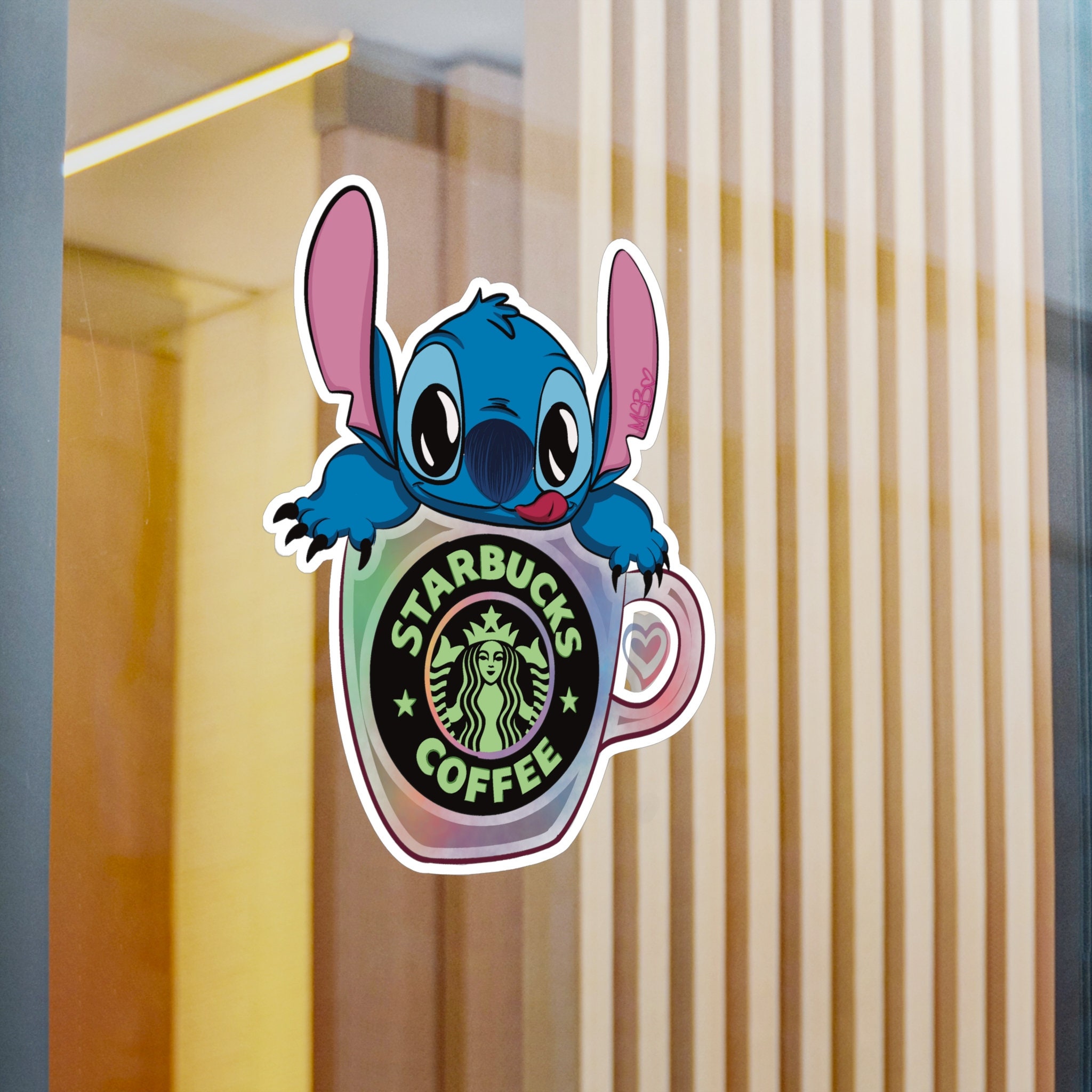 Stitch in Coffee Cup Vinyl Kiss-cut Stickers Lilo and Stitch Coffee Cup ...