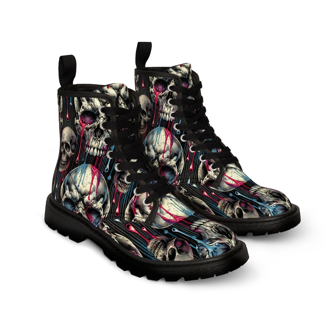 Dripping Skull Canvas Boots for Men Unique & Stylish Footwear ...
