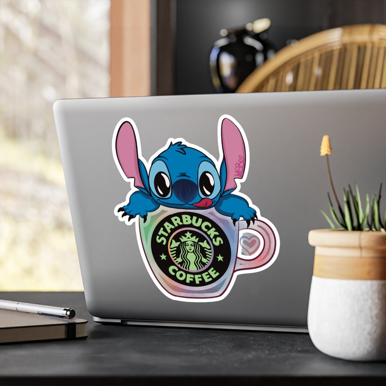 Stitch in Coffee Cup Vinyl Kiss-cut Stickers Lilo and Stitch Coffee Cup ...