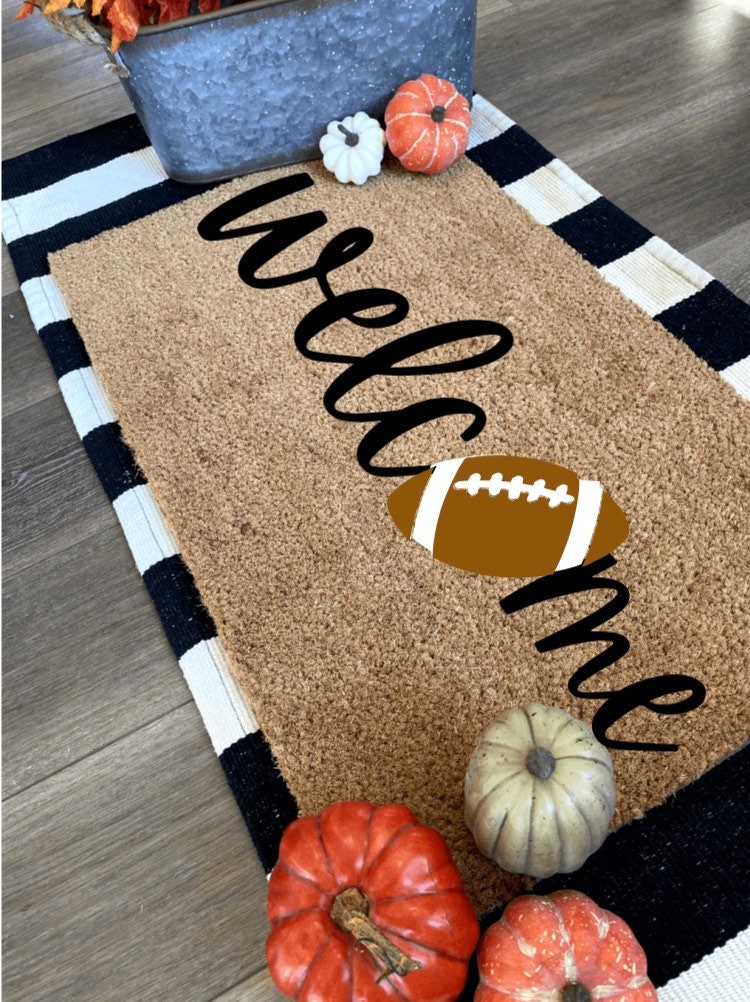 Welcome Football Doormat Fall Porch Decor Seasonal Decor | Etsy
