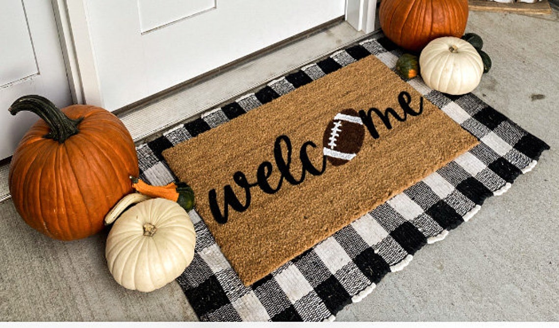Welcome Football Doormat Fall Porch Decor Seasonal Decor - Etsy