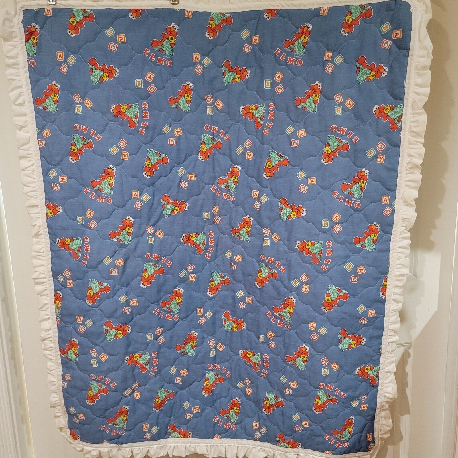 Vintage Elmo Crib Quilt ABC Alphabet Kitten Handmade Henson Sesame ...