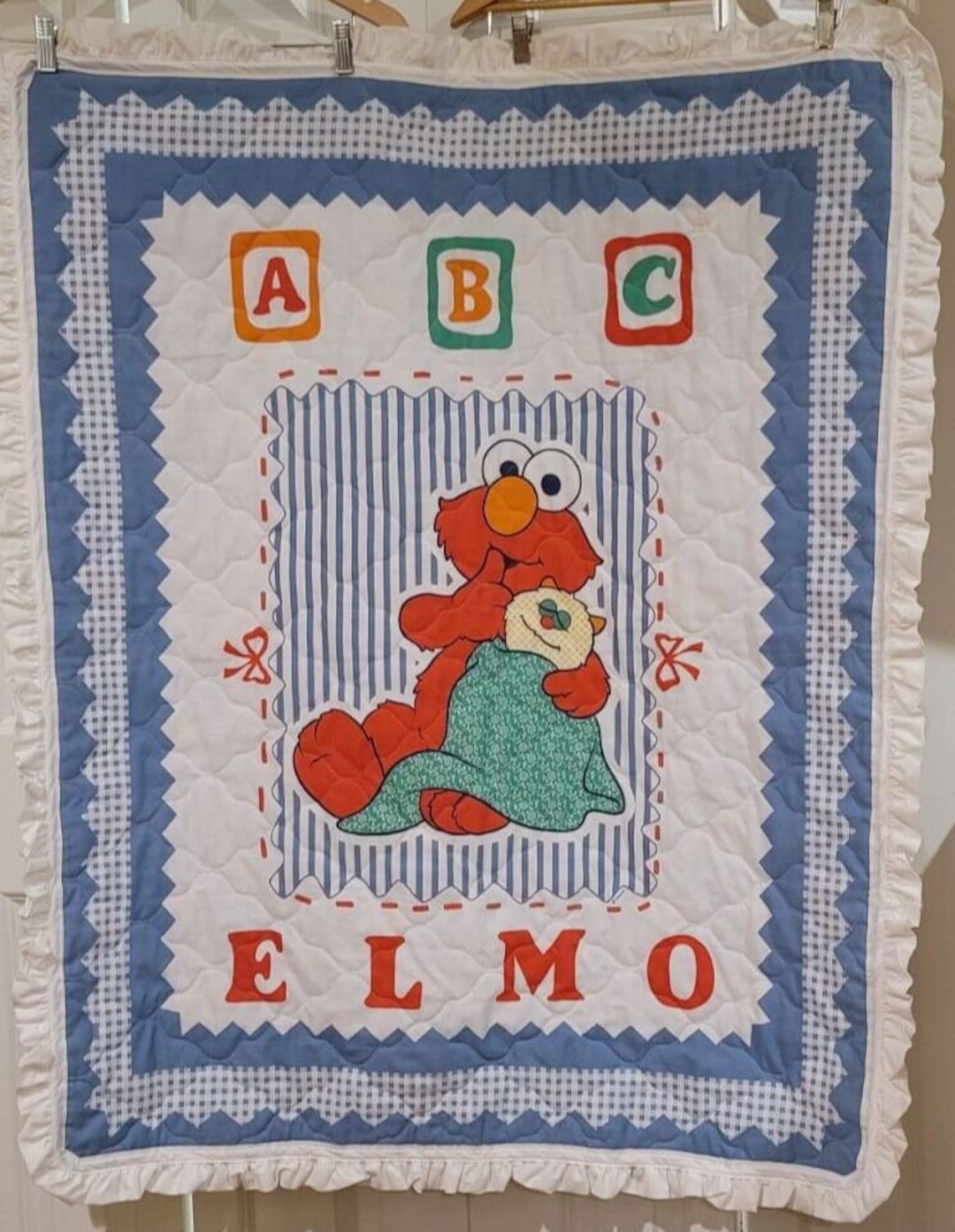 Vintage Elmo Crib Quilt ABC Alphabet Kitten Handmade Henson Sesame ...