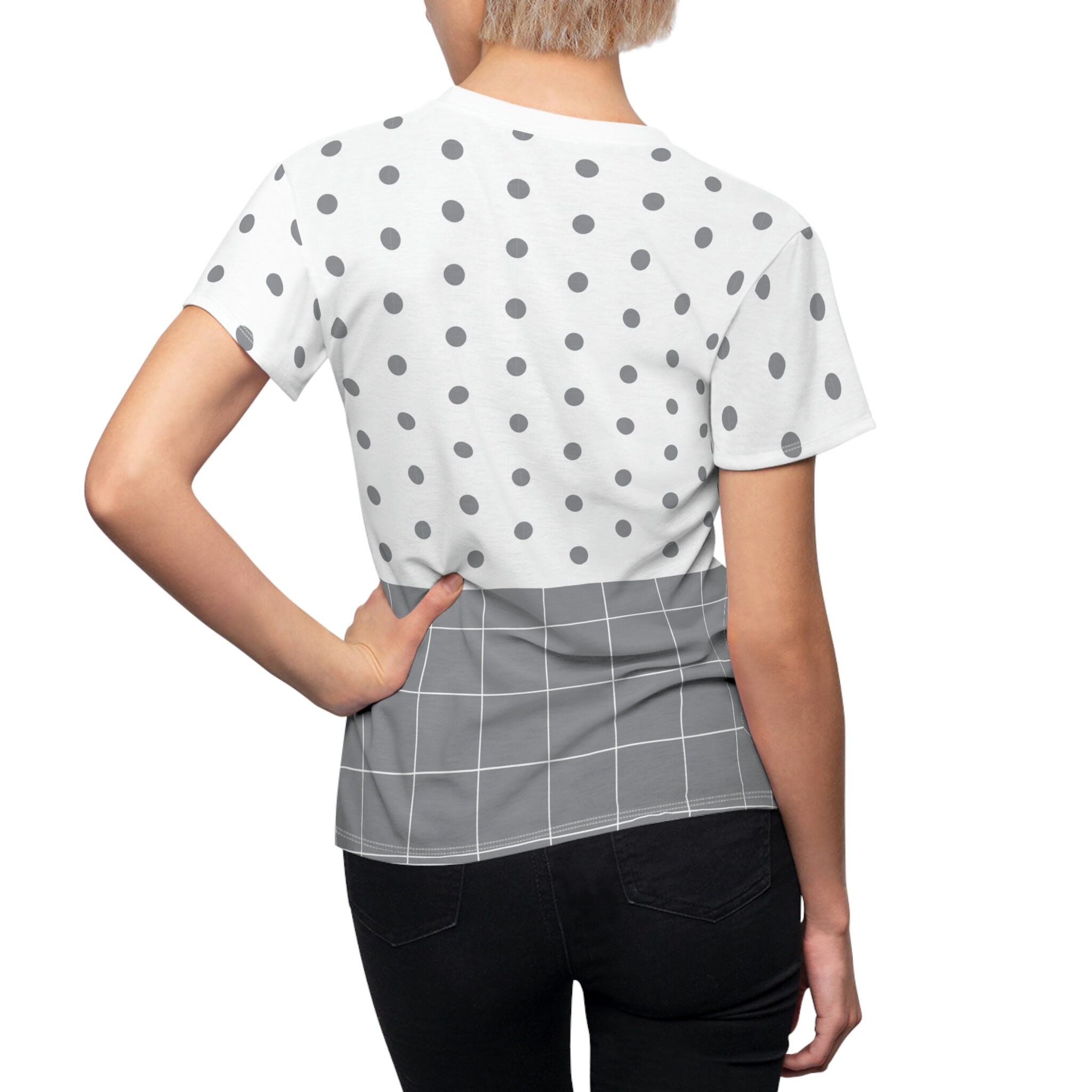 Waist-highlighting Polka Dot and Grid Pattern Gray and White Color ...