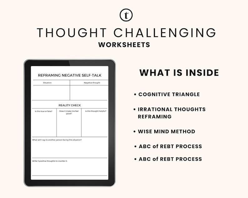 Thought Challenging Journal | CBT Therapy, Thoughts Diary, Thoughts ...