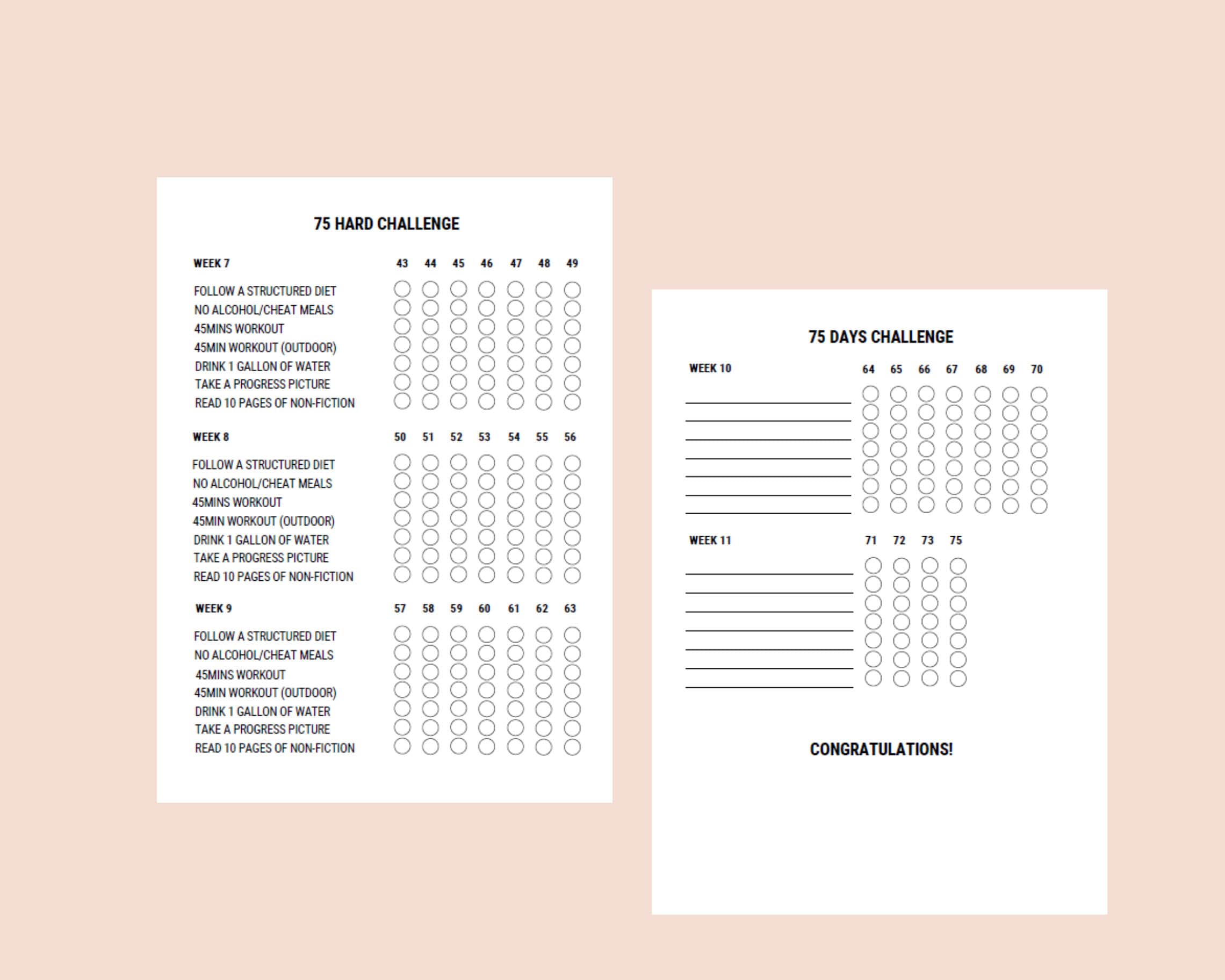 75 HARD Challenge Tracker Daily Habit Tracker Habit Tracker Goal ...