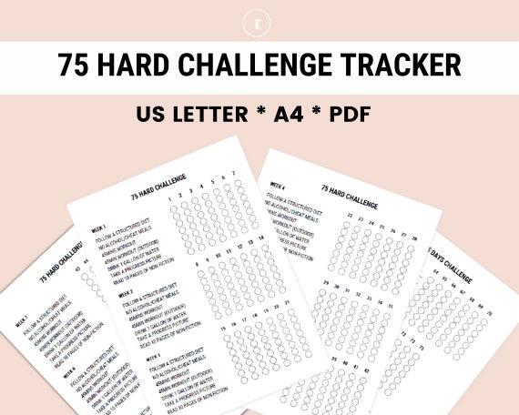 75 HARD Challenge Tracker Daily Habit Tracker Habit - Etsy