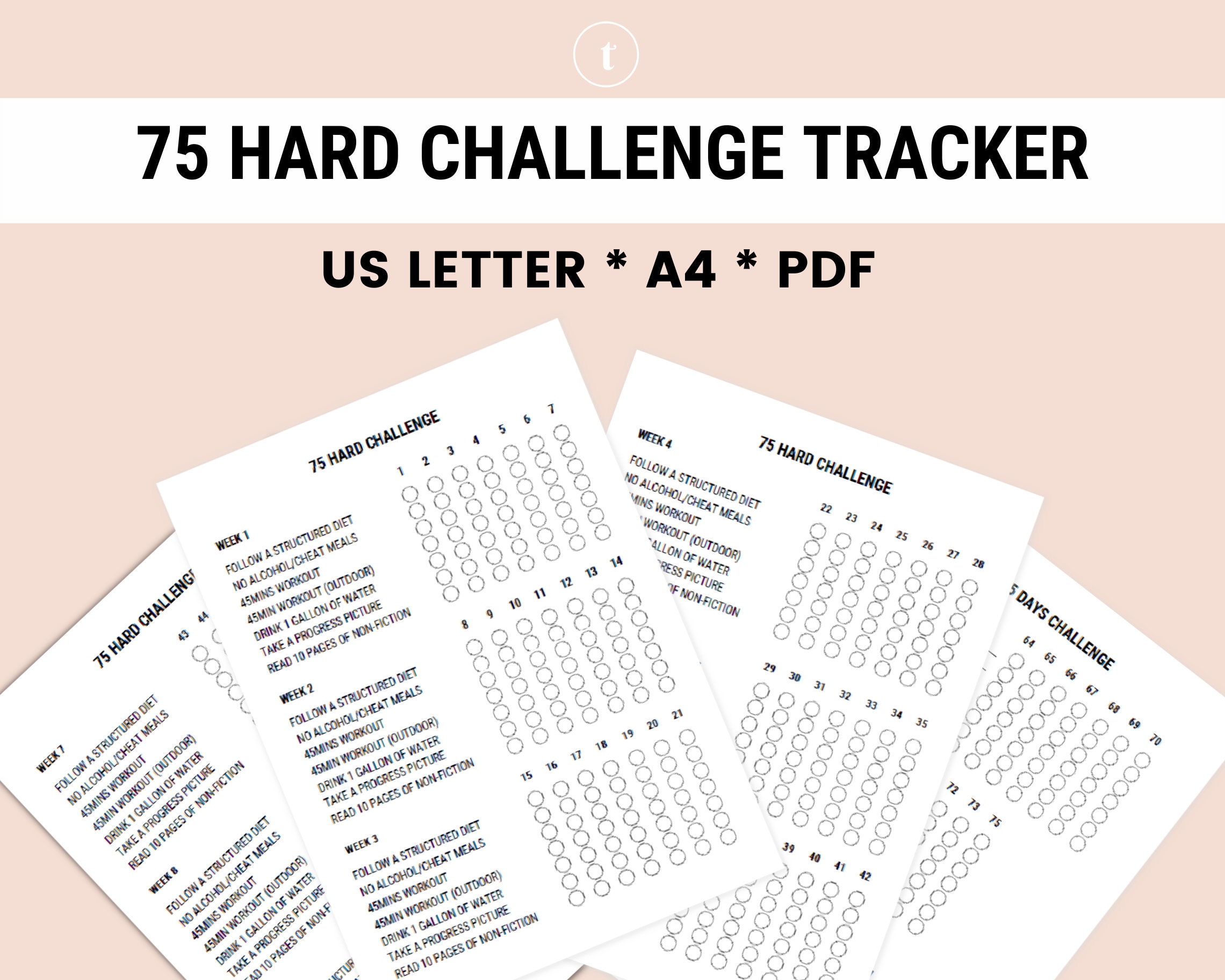 75 HARD Challenge Tracker Daily Habit Tracker Habit Tracker Goal ...