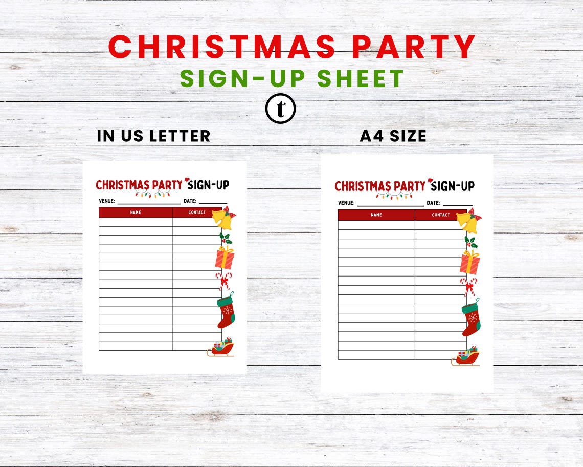 Christmas Party Sign-up Sheet | Christmas Potluck, Sign up Sheet, Party ...