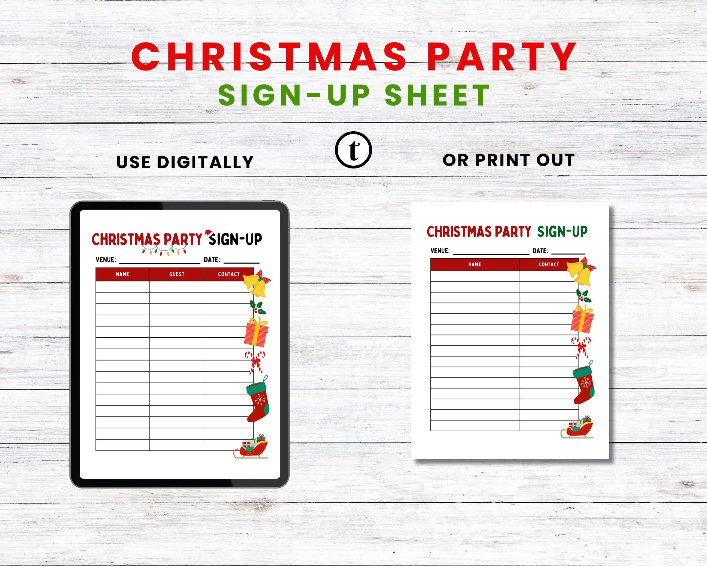 Christmas Party Sign-up Sheet Christmas Potluck, Sign up Sheet, Party ...