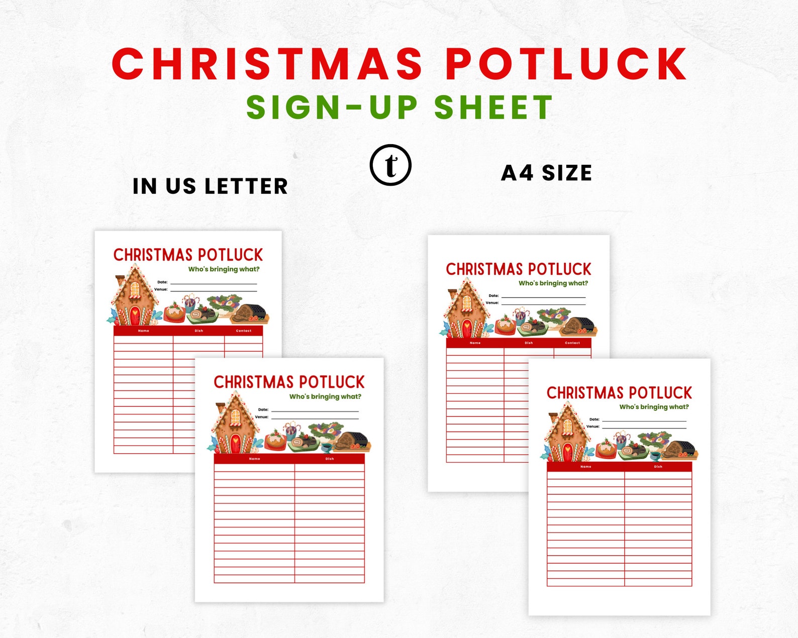 Christmas Potluck Sign up Sheet Holiday Potluck Christmas - Etsy