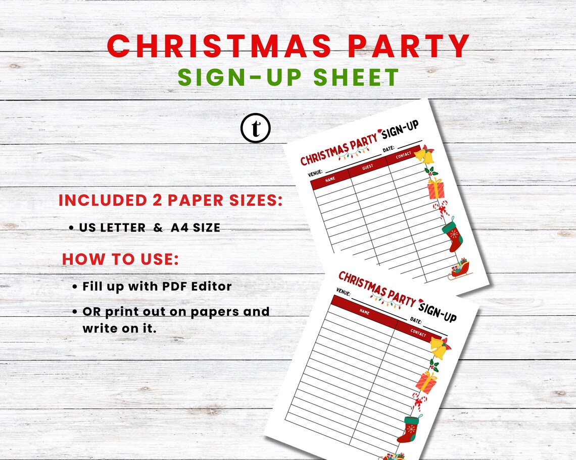 Christmas Party Sign-up Sheet | Christmas Potluck, Sign up Sheet, Party ...
