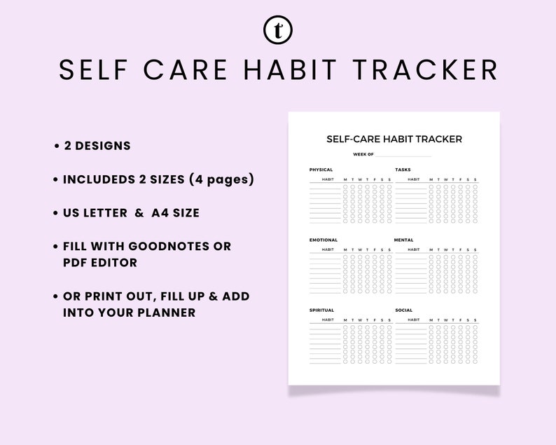 Self Care Habit Tracker | Habit Tracker, Self Care Log, Self Care ...