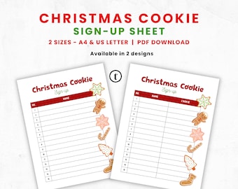 Christmas Cookie Sign up Sheet Christmas Cookies Exchange - Etsy Canada