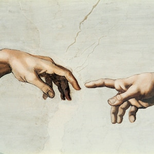 Michelangelo Hands of God and Adam, Detail From the Creation of Adam ...
