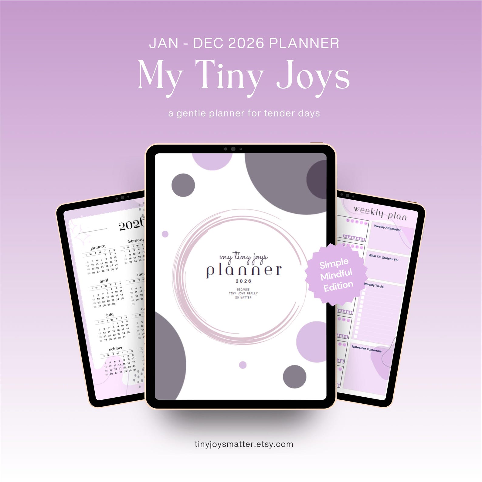 2026 Simple My Tiny Joy Planner - Purple Digital/printable Planner - Etsy