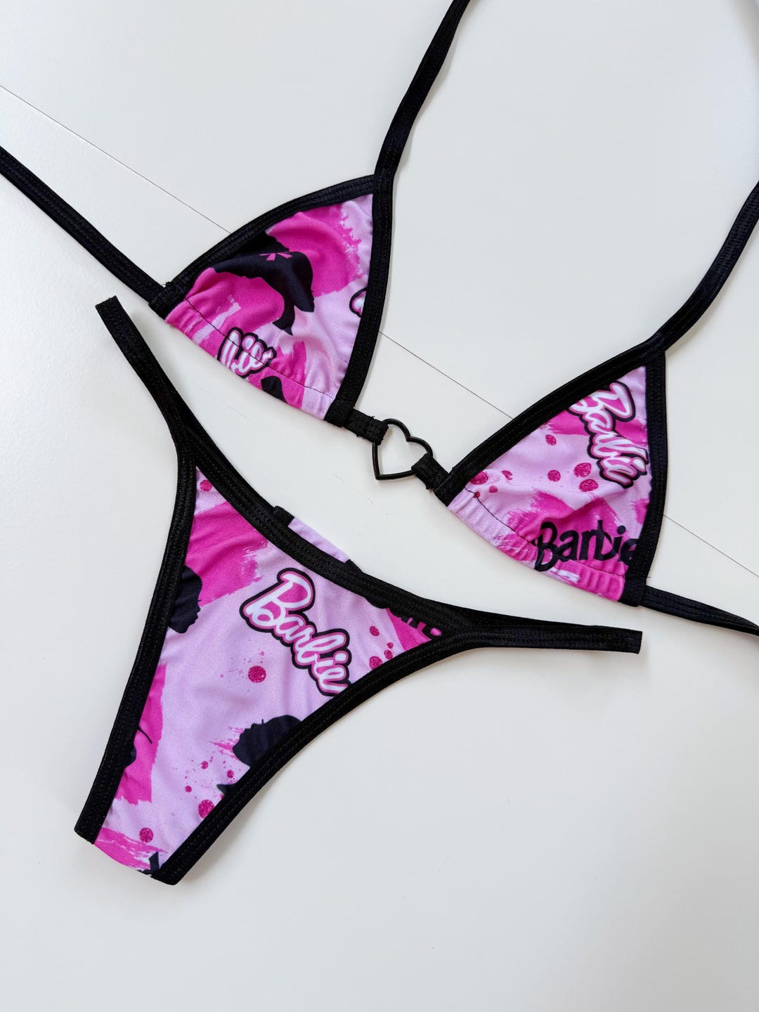 Black and Pink Set Thong Microkini, Exotic Dancewear, Stripper Outfits, Rave Outfit, Micro ...