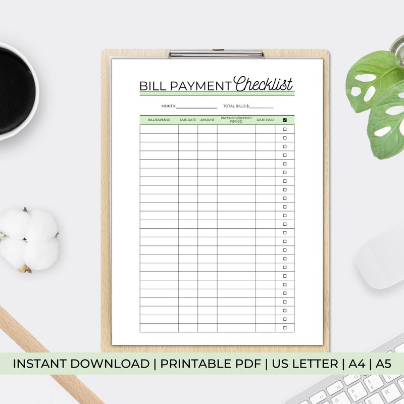 Bill Paying Checklist - Etsy