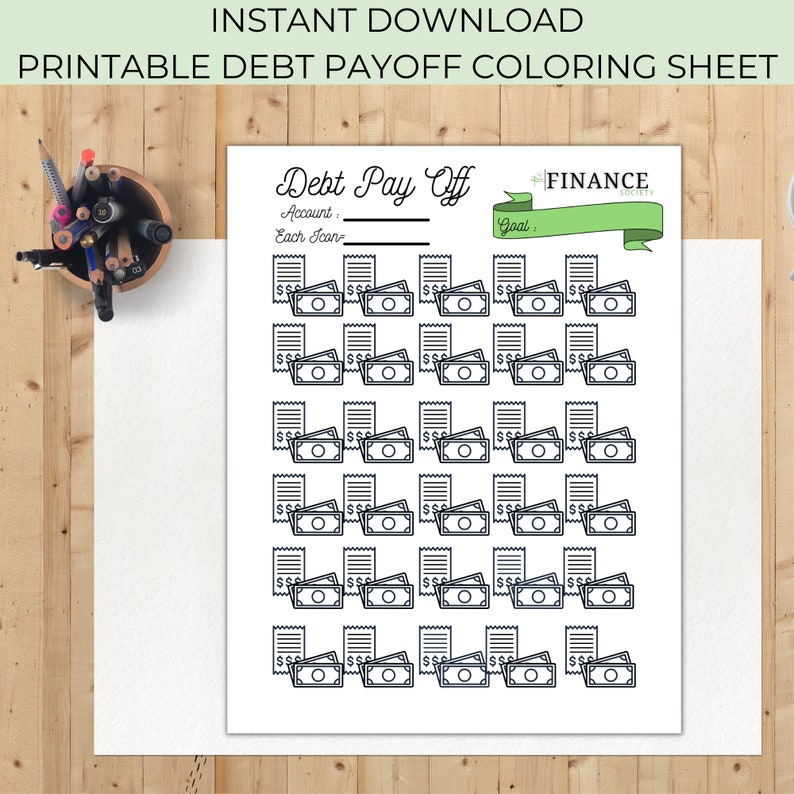 Debt Payoff Coloring Sheet Printable | Coloring Sheet | Debt Free ...