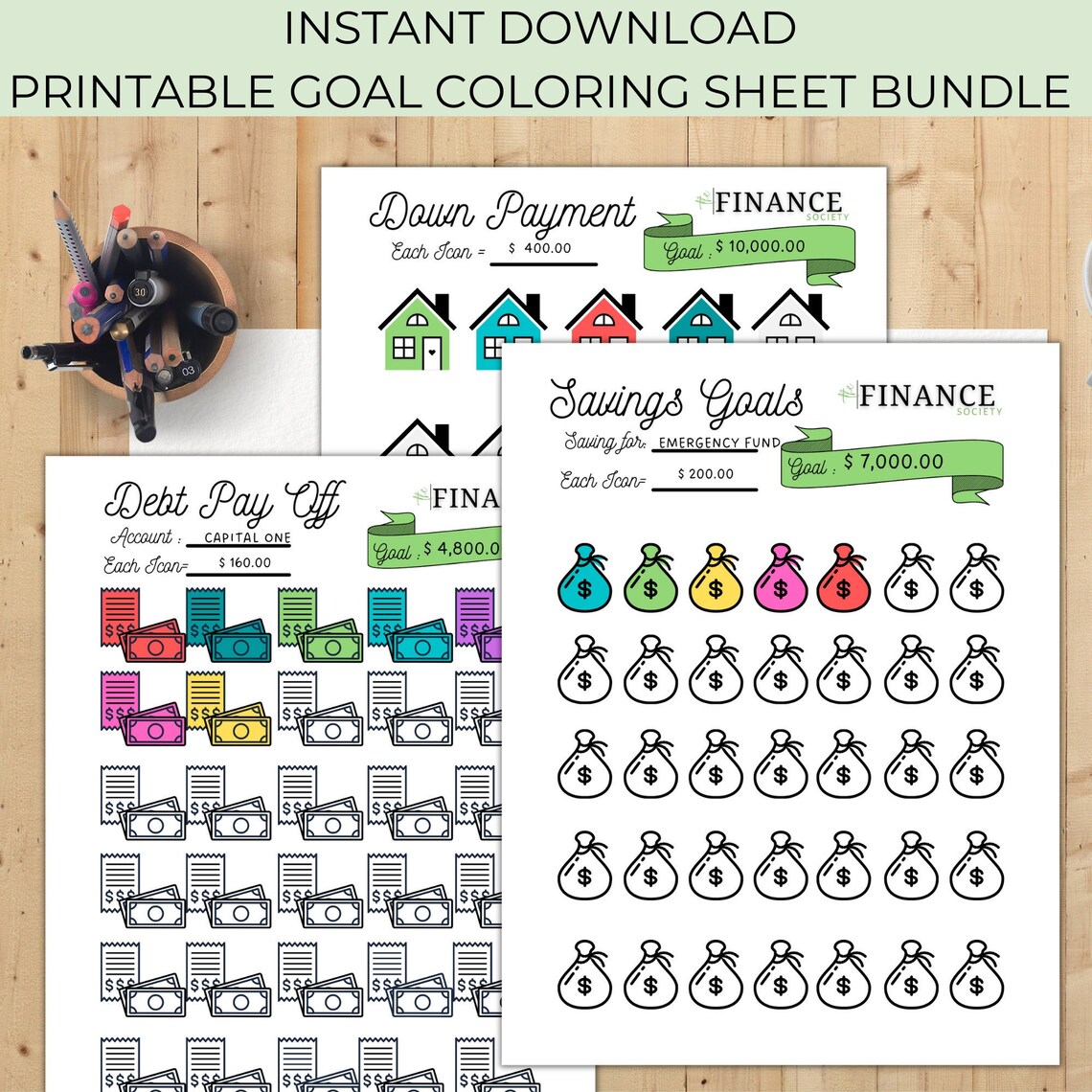Personal Finance Coloring Sheet Bundle Printable | Savings Challenge ...