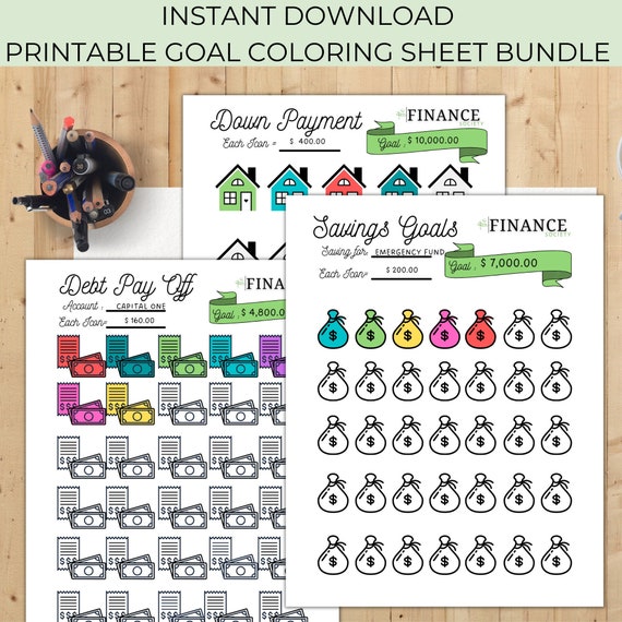 Personal Finance Coloring Sheet Bundle Printable Savings | Etsy