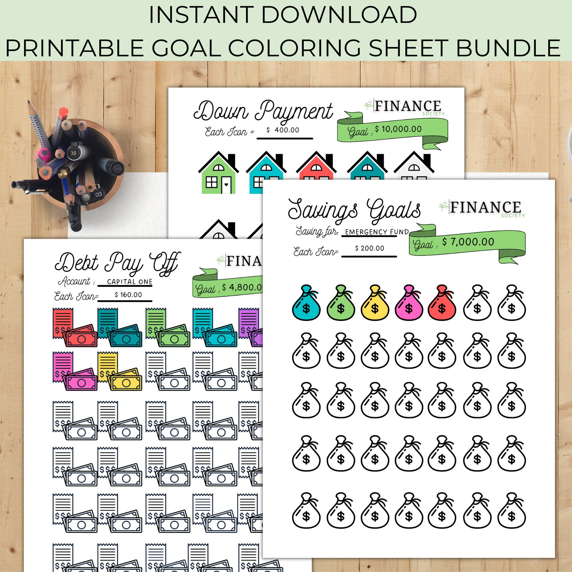 Personal Finance Coloring Sheet Bundle Printable | Savings Challenge ...