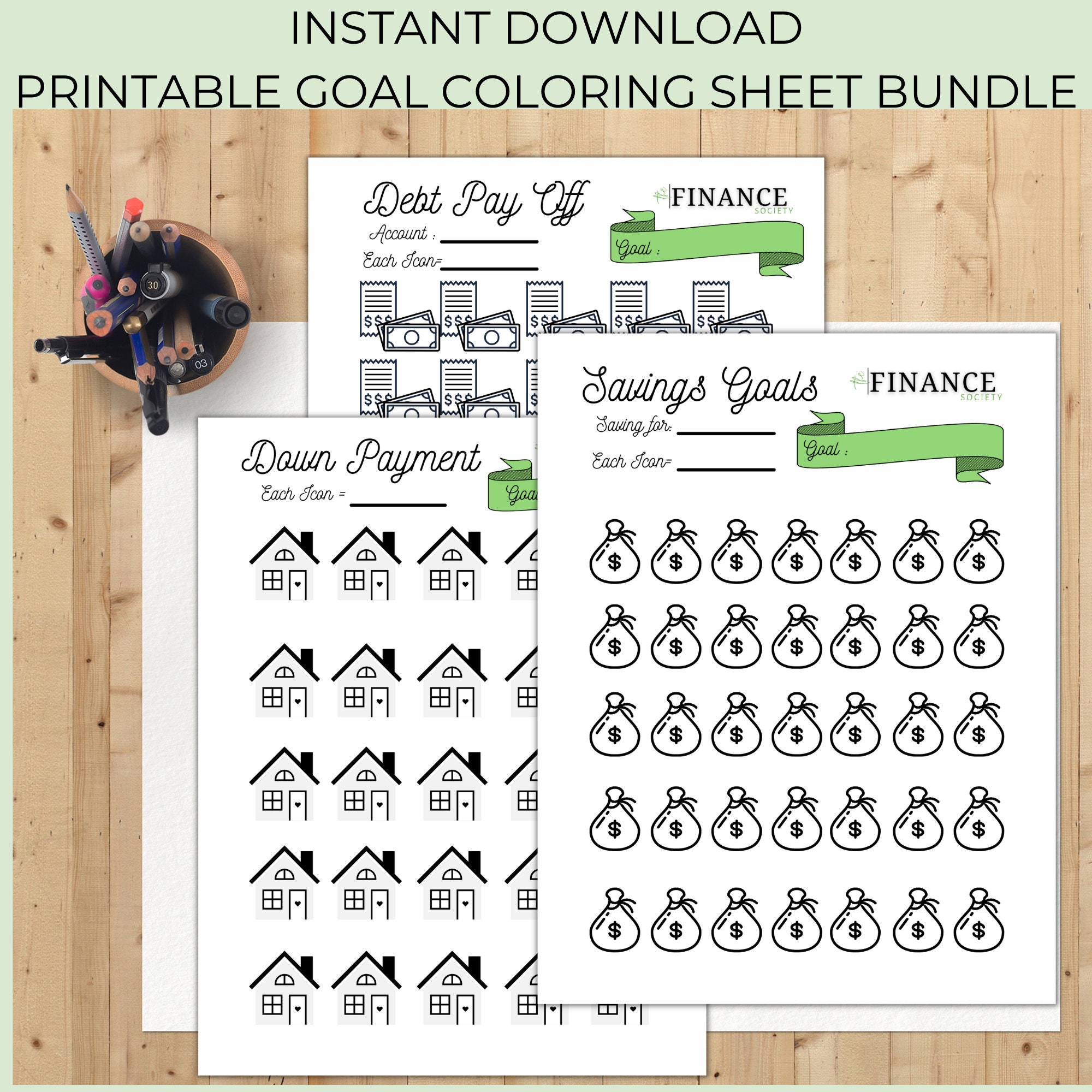 Personal Finance Coloring Sheet Bundle Printable | Savings Challenge ...