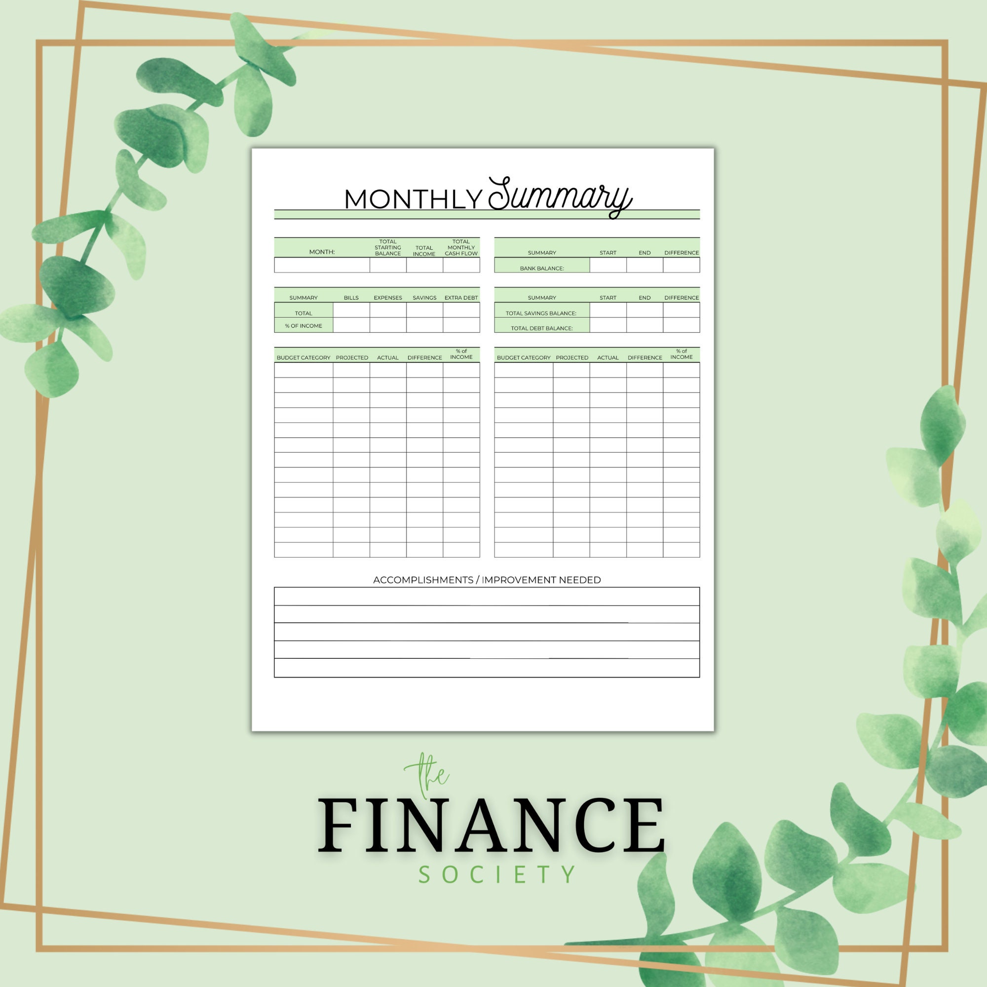 Monthly Budget Planner Personal Finance Workbook Monthly Budget ...