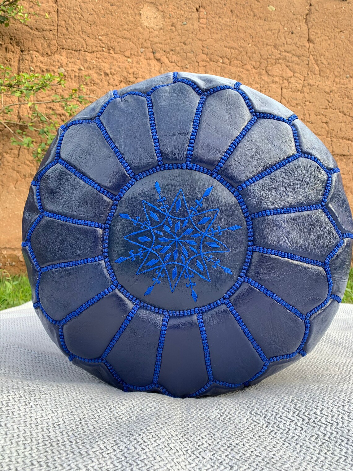 Moroccan POUF With White Stitching Leather pouf Ottoman .pouf - Etsy