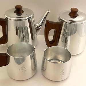 Mid Century SONA Retro 4 Piece Stainless Steel & Teak Tea Set - Etsy
