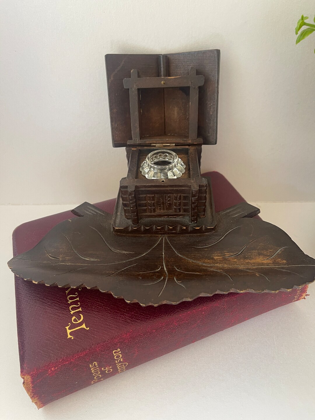 Antique Black Forest Carved Wood Inkwell and Pen Tray Chalet - Etsy