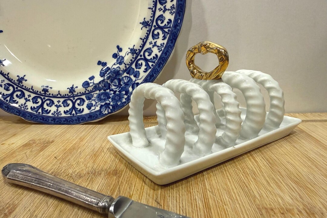 Antique Porcelain Toast Rack - White & Gold - Etsy