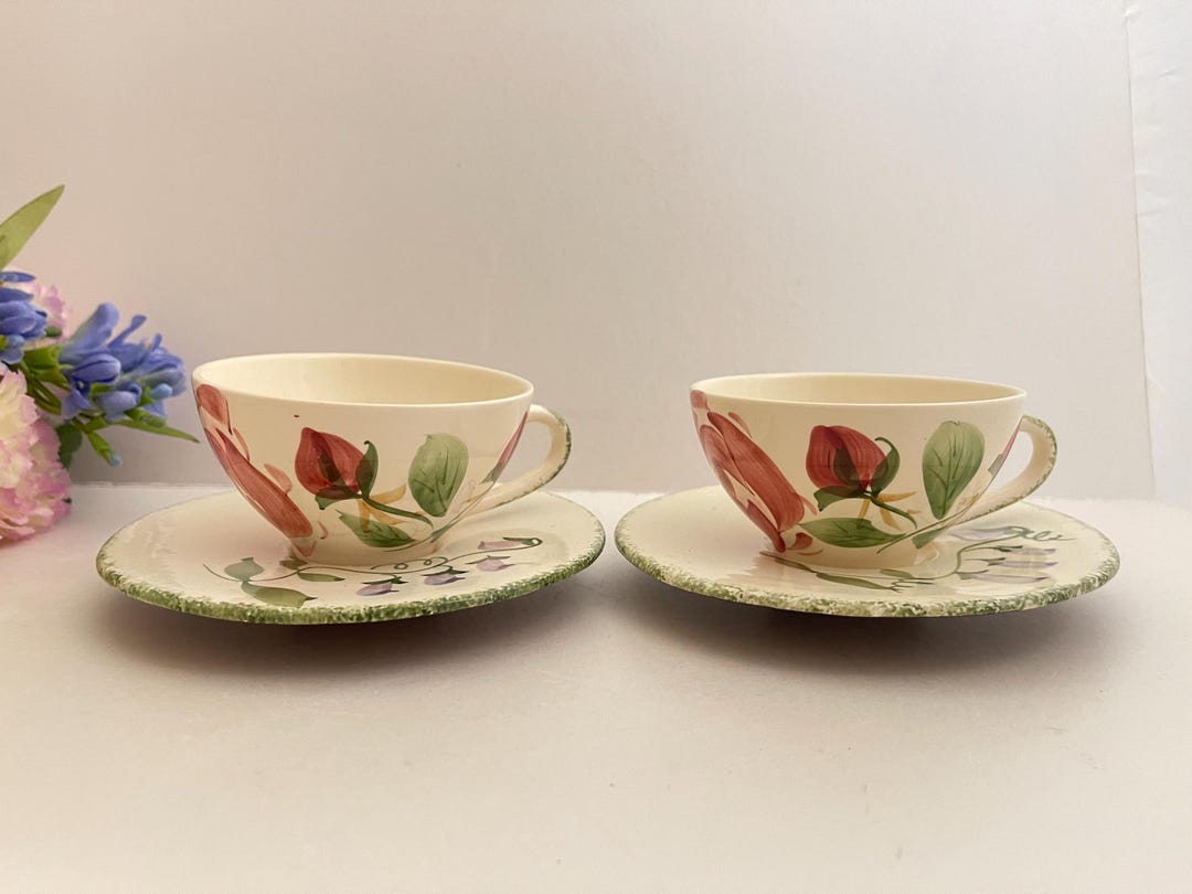 Suzanne Katkhuda Studio Pottery Cups & Saucers Floral Design , 2 Cups ...