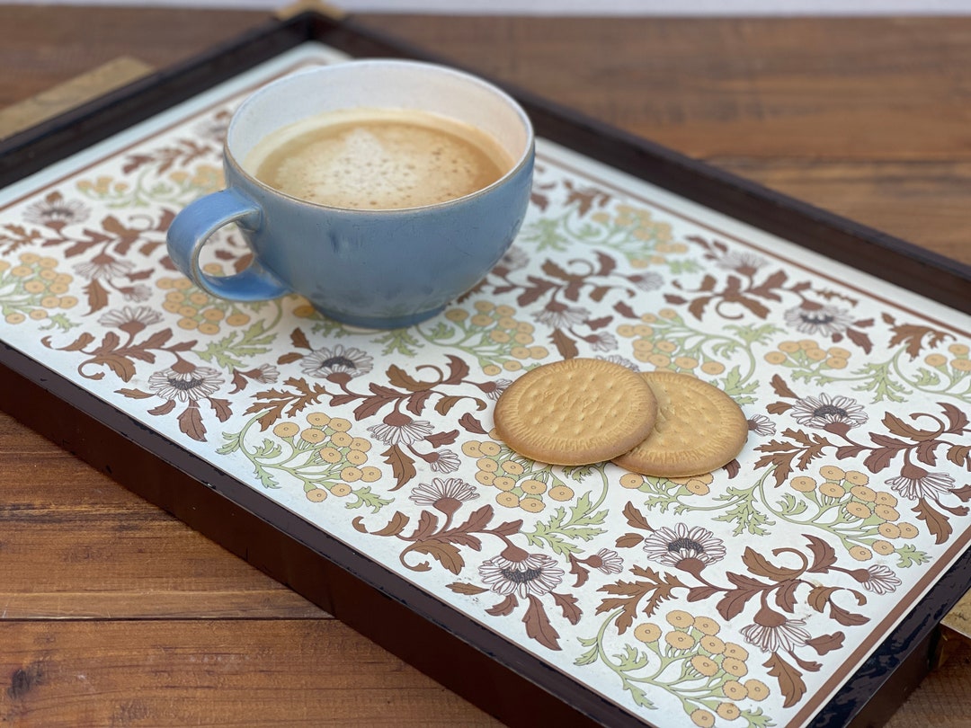 Retro Melamine Serving Tray, Tea Tray by Clover Leaf UK, Leaves ...