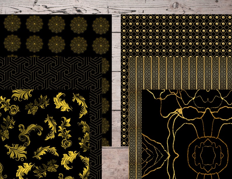 Black and Gold Digital Paper, Digital Paper Pack, Gold Scrapbook ...